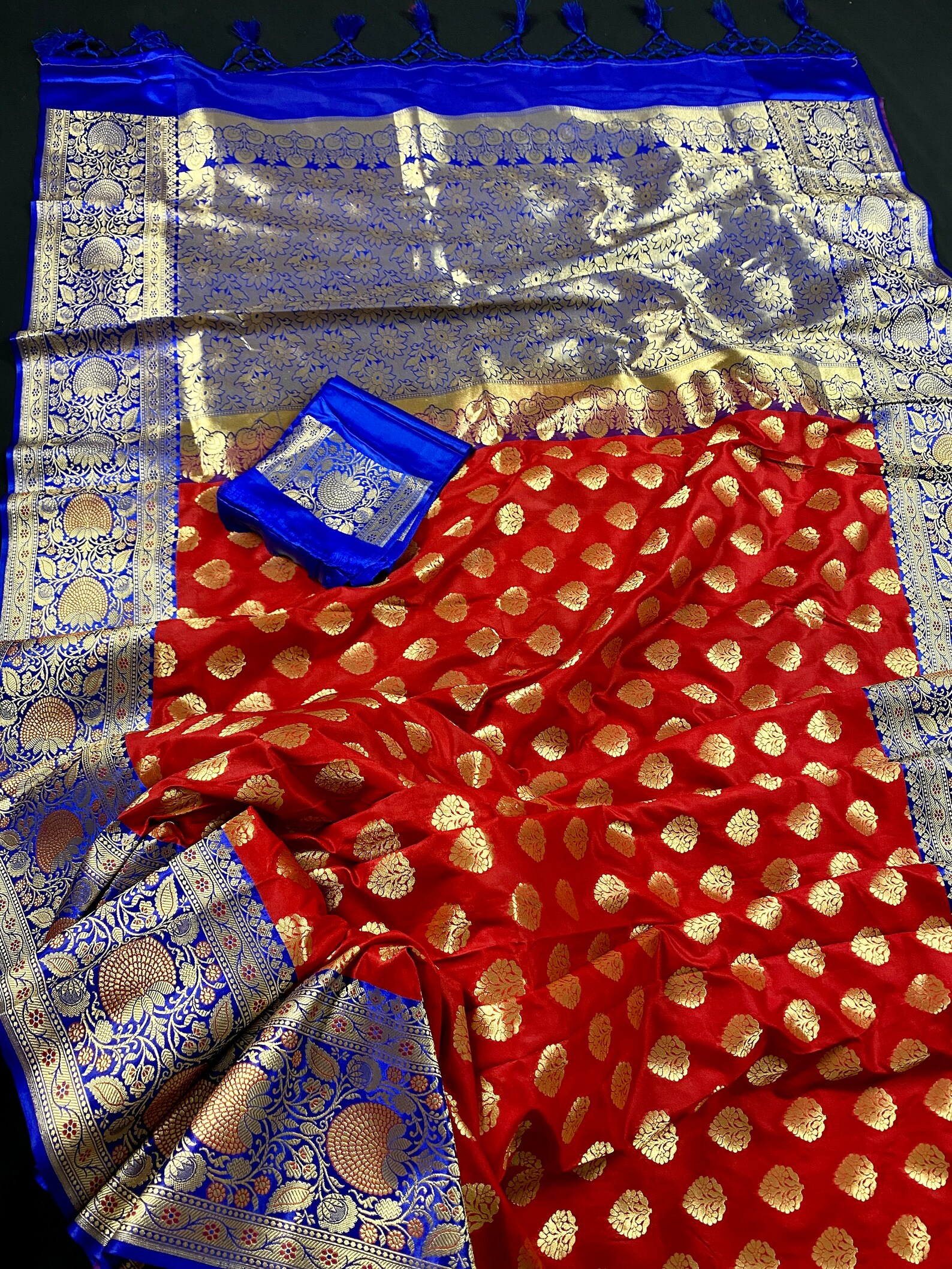Red With Blue Color Combination Traditional Banarasi Handloom - Etsy
