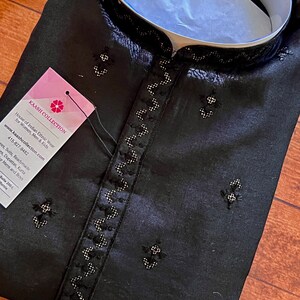 Black Premium Quality Raw Silk Kurta Pajama for Men With Hand - Etsy