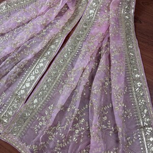 Statement Pastel Onion Lavender Color Organza Silk Dupatta With Muted ...