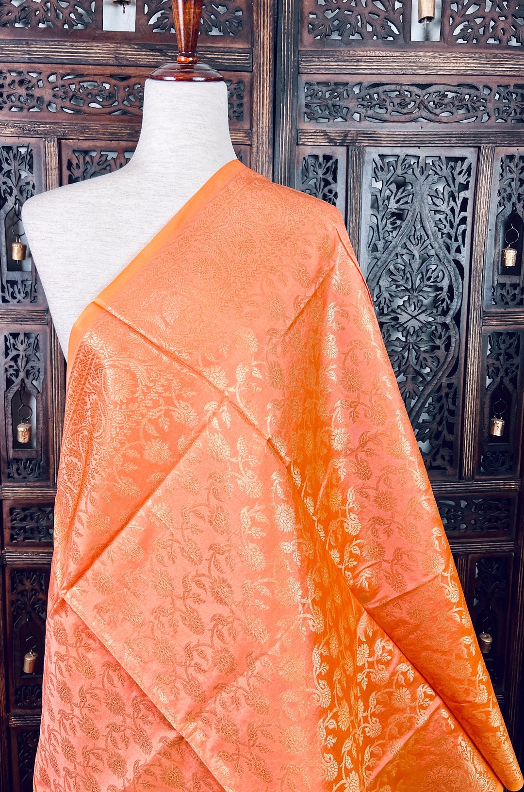Peach Color Floral Jaal Soft Silk Dupatta Light Weight Indian Dupatta ...