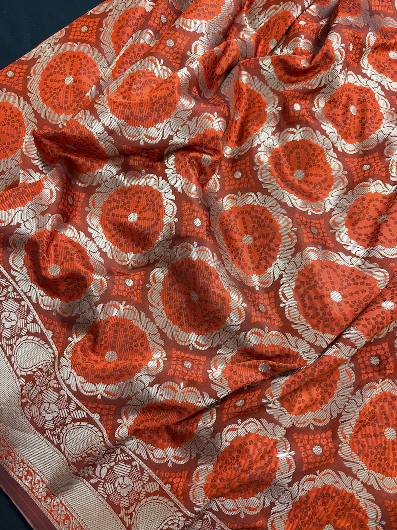 Statement Rust and Burnt Orange Banarasi Silk Saree With Muted Gold ...