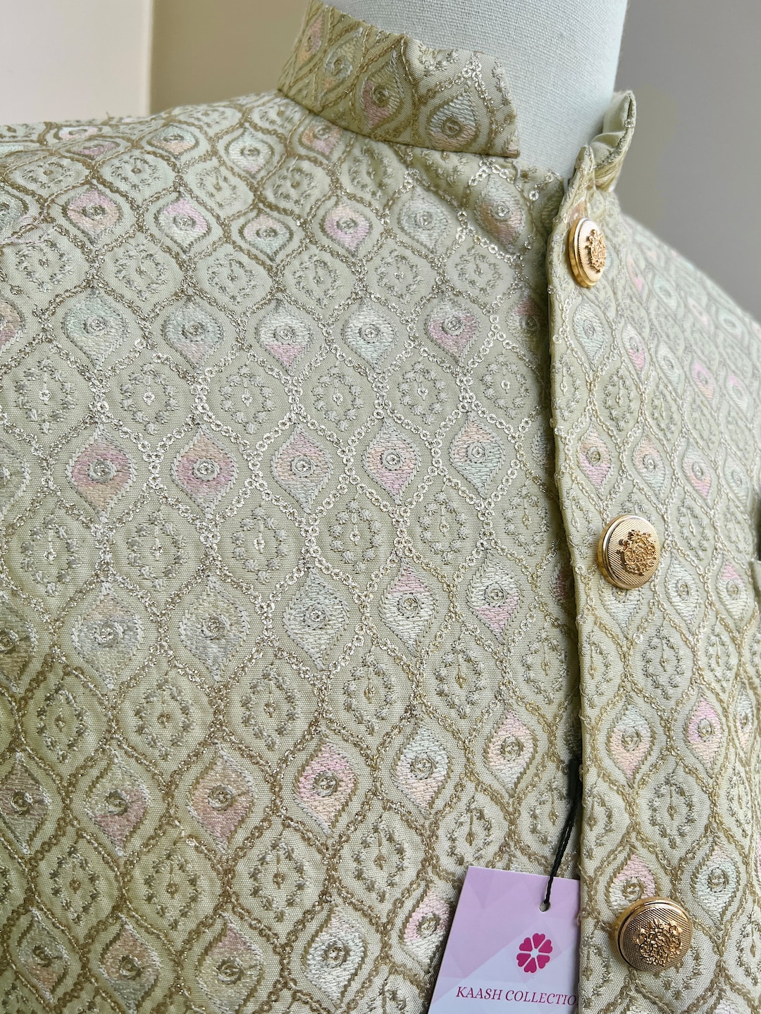 Pastel Pista Green Jacket for Men With Intricate Embroidery, Thread and ...