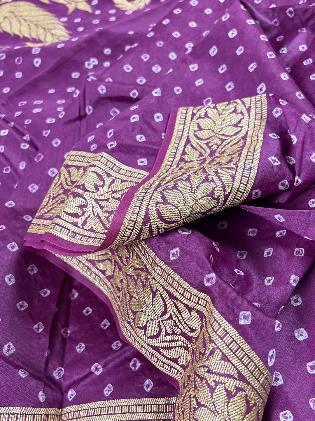 Purple Color Bandhej Saree | Banarasi Semi Dupion Silk With Work Muted ...