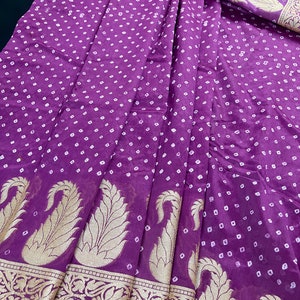 Purple Color Bandhej Saree | Banarasi Semi Dupion Silk With Work Muted ...