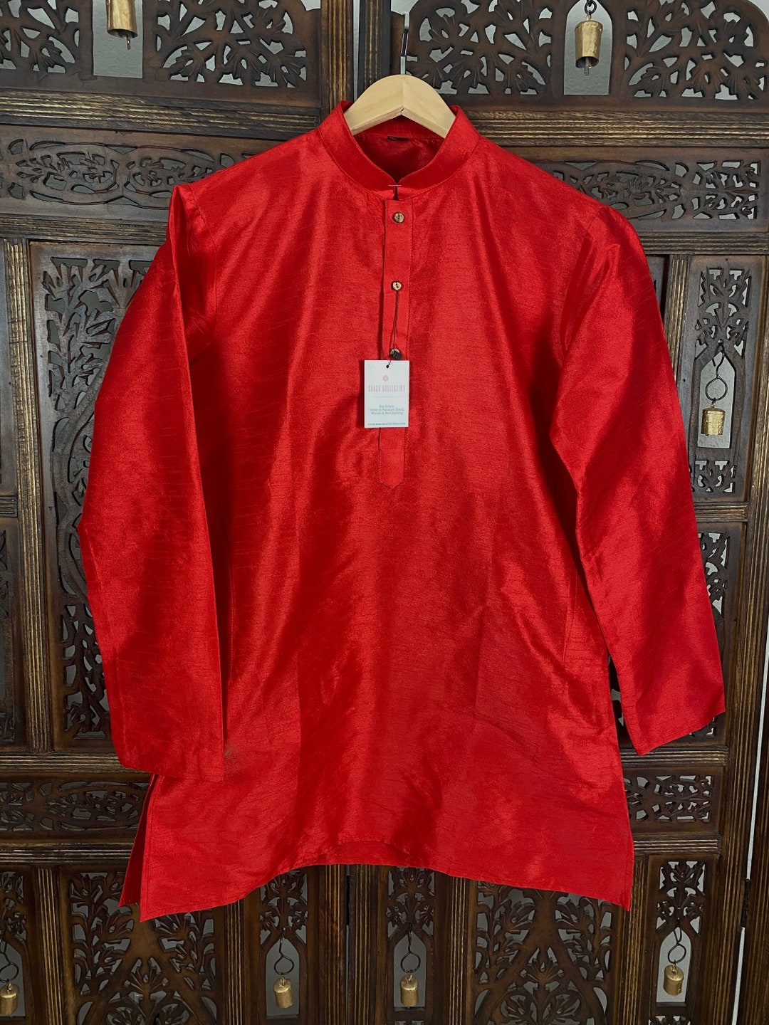 Bright Red Color Raw Silk Indian Men Short Kurta | Mens Ethnic Wear ...
