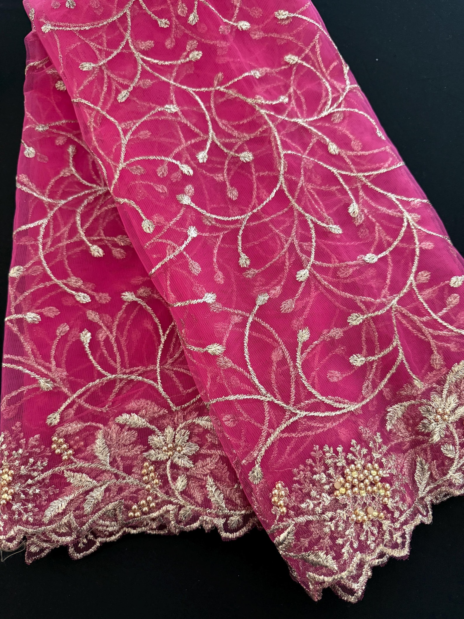 Light Hot Pink Soft Net Dupatta With Heavy Embroidery, Pearl and Zari ...
