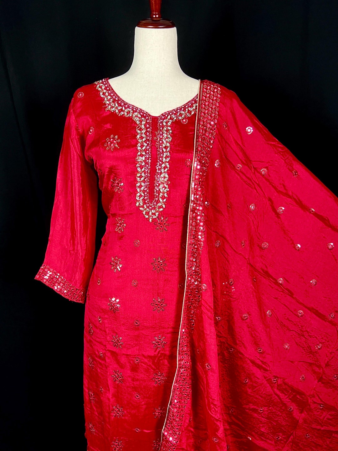 Readymade 3pcs Suit in Red Color for Women With Handwork - Etsy