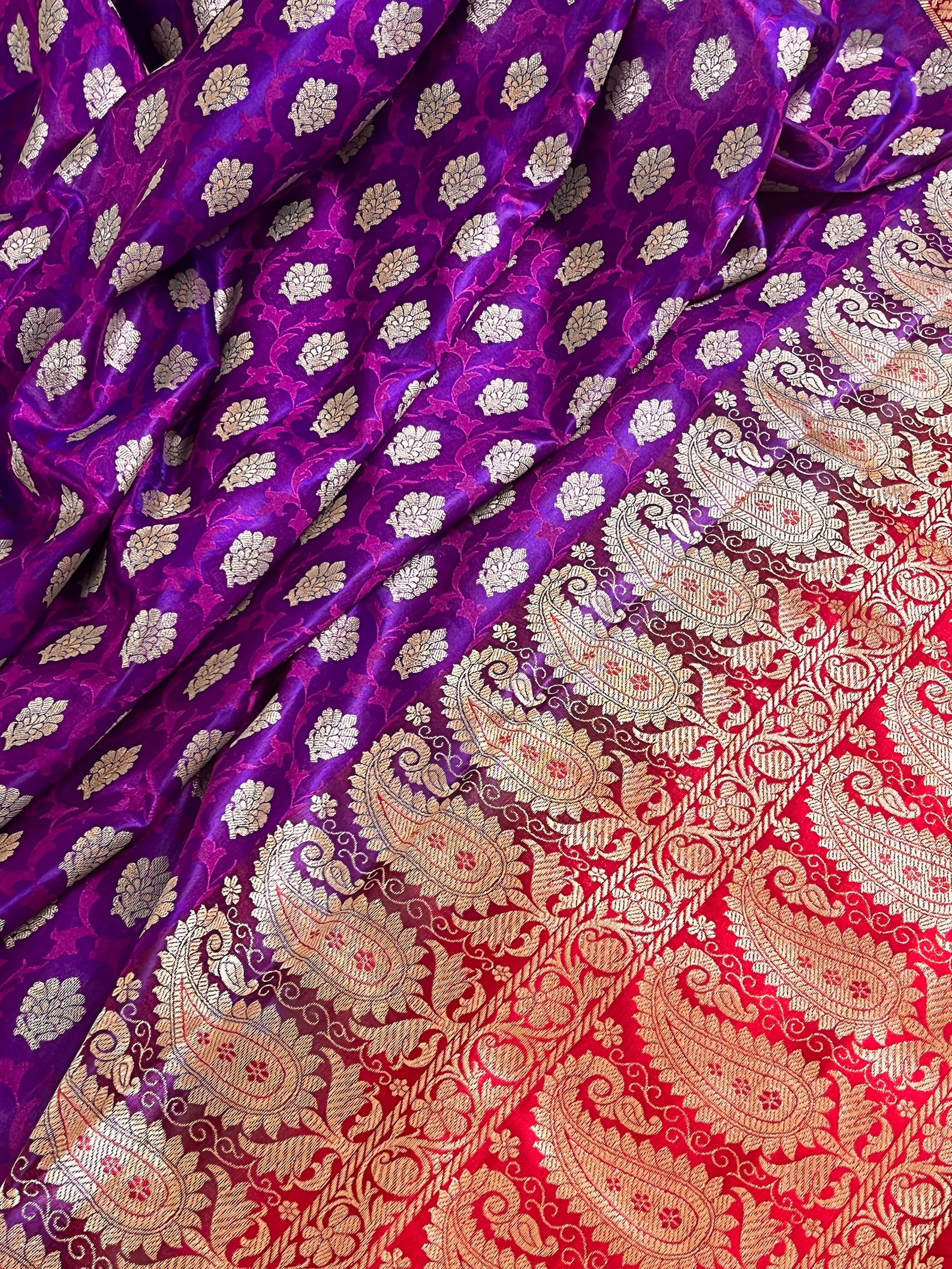 Purple With Red Borders Banarasi Tanchoi Silk Handloom Saree - Etsy