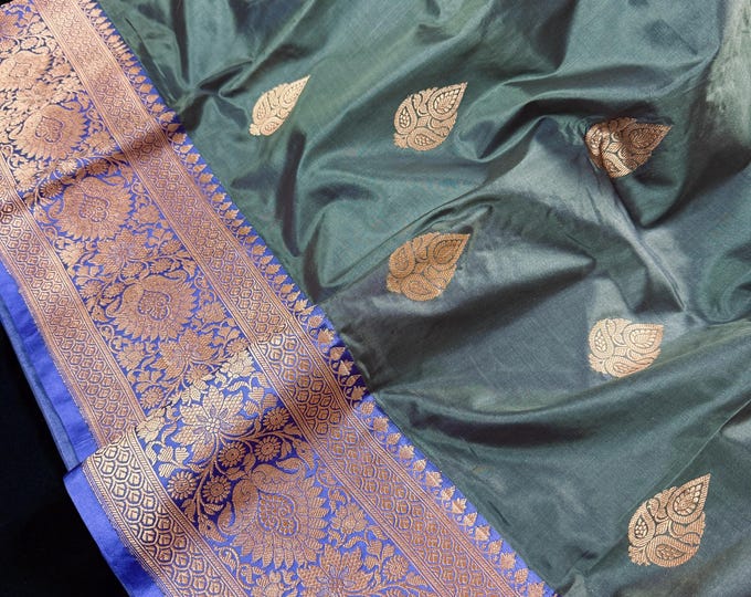 Handwoven English Grey Color Pure Katan Silk Saree With Lavender Color ...