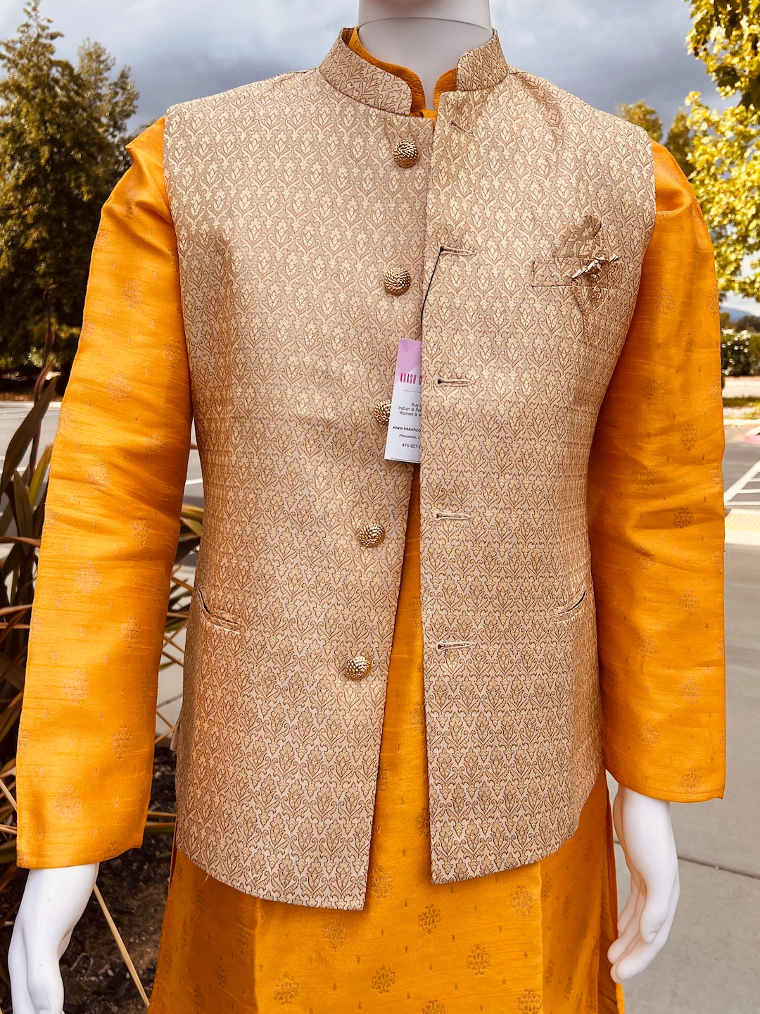 Gold Color Modi Nehru Jacket for Men | Gold Color Mens Jacket | Jacket ...