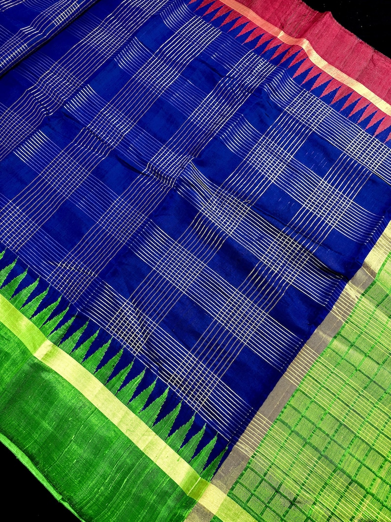 Royal Blue Color Ganga Yamuna Saree With Paroot Green and Deep Plum ...