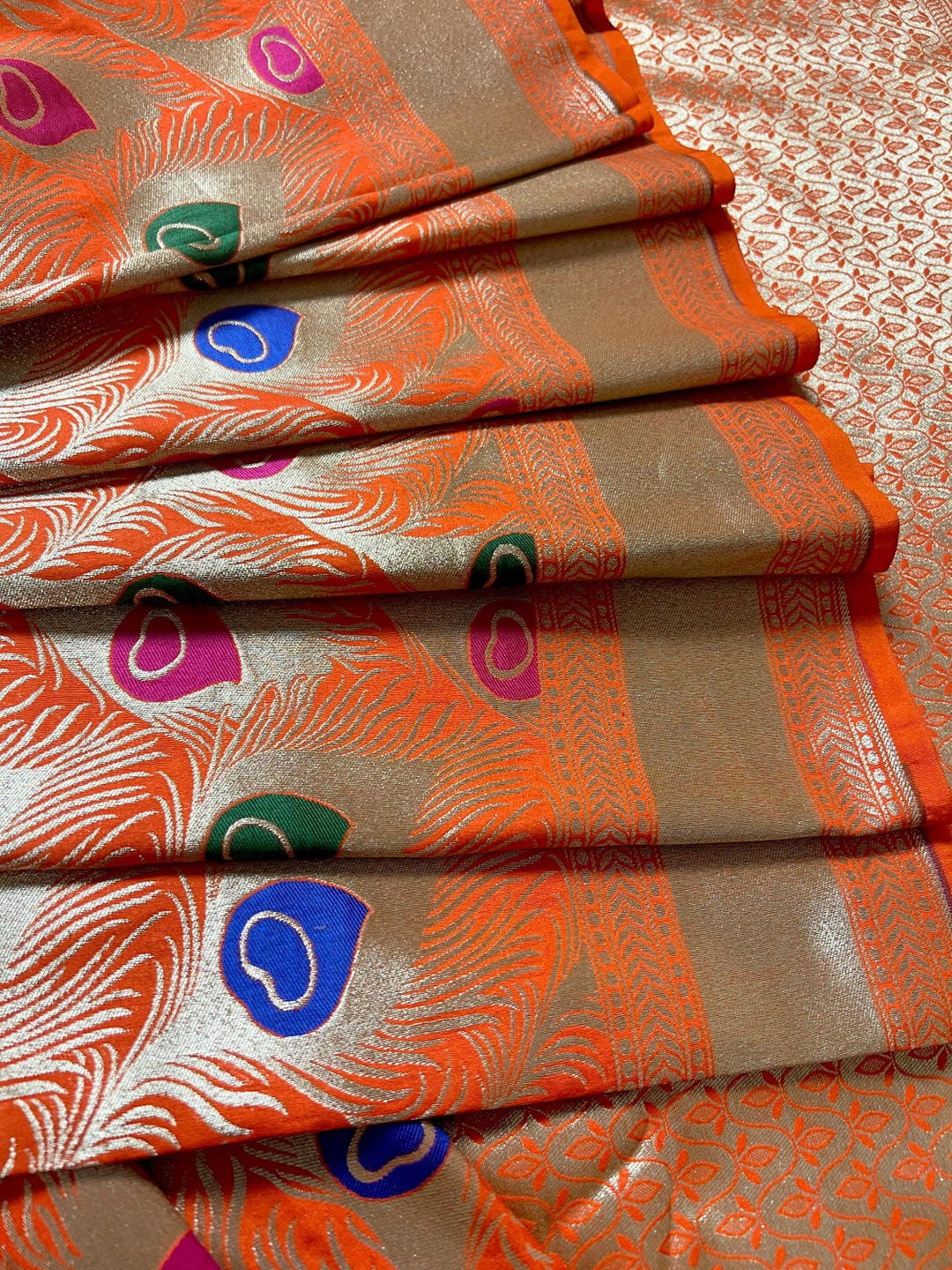 Orange Color Morpankh Saree Traditional Banarasi Silk Handloom Saree ...
