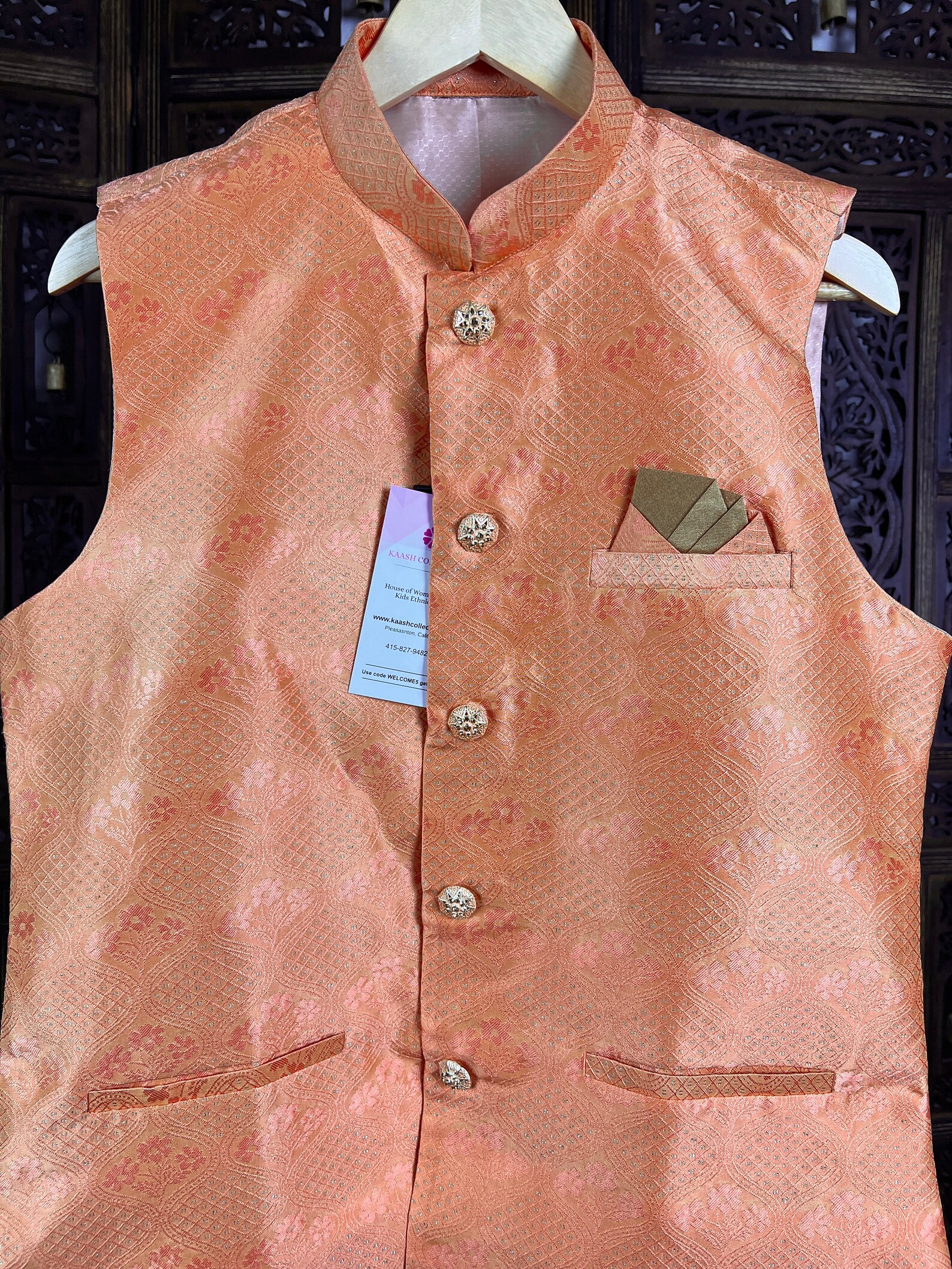Designer Peachy Pink Modi Nehru Jacket for Men With Floral - Etsy