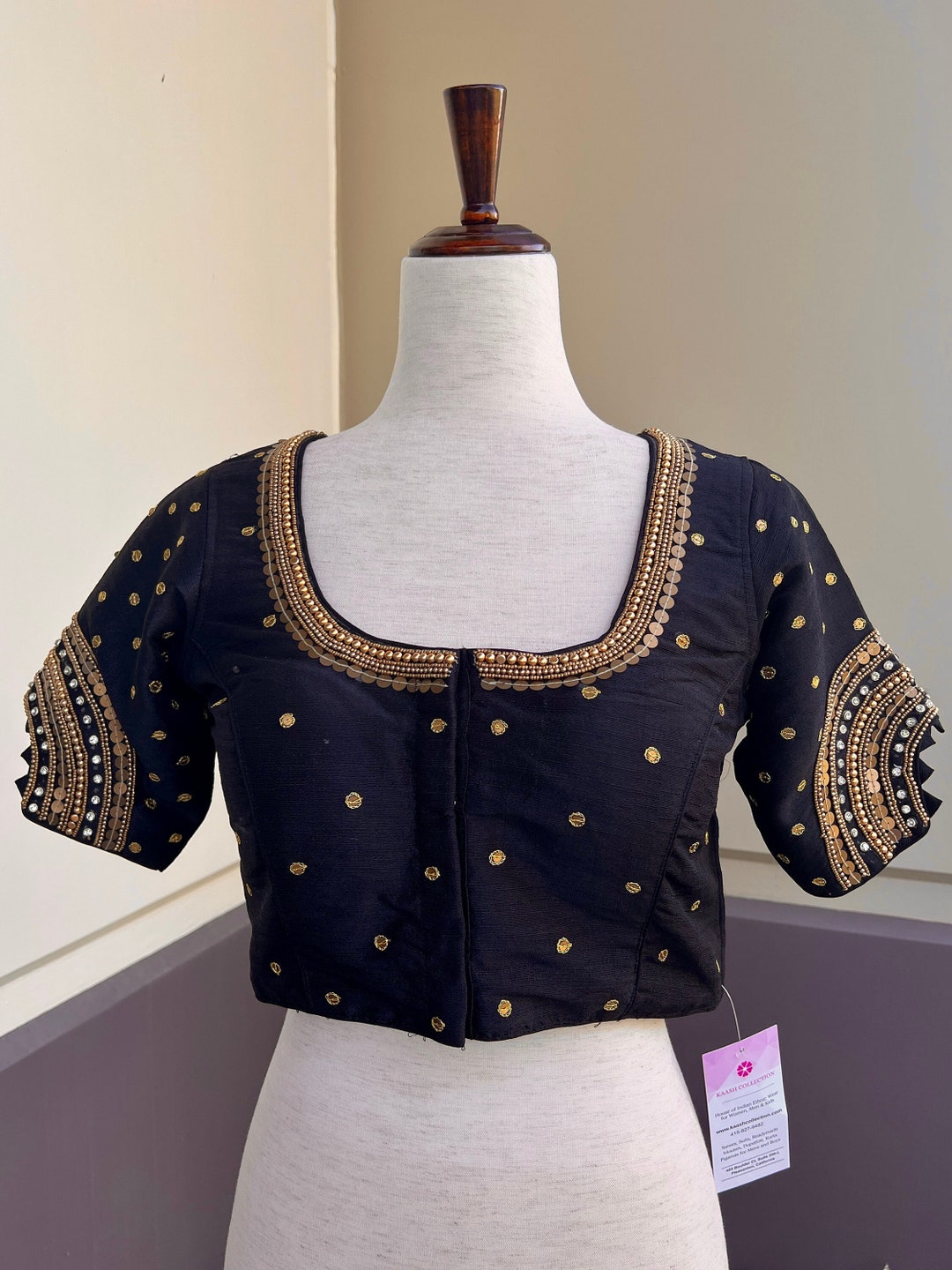 Black Color Raw Silk Ready to Wear Blouse Handwork Blouses Padded ...