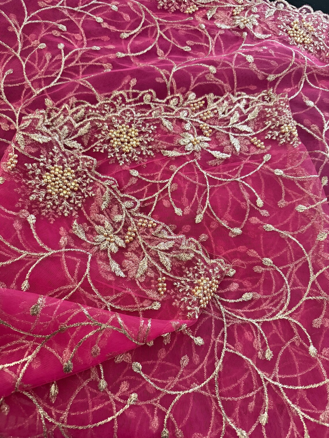 Light Hot Pink Soft Net Dupatta With Heavy Embroidery, Pearl and Zari ...