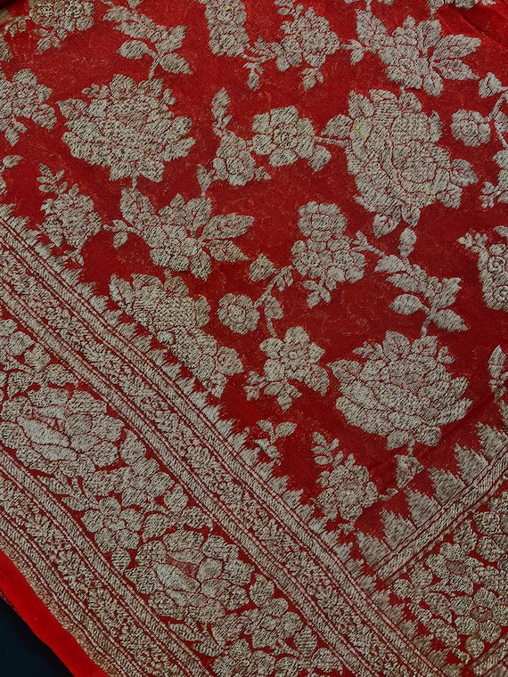 Red Color Pure Khaddi Georgette Banarasi Silk Saree in Red - Etsy