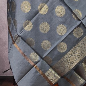 Grey Color Banarasi Silk Chakra Designer Dupatta With Muted Gold Zari ...