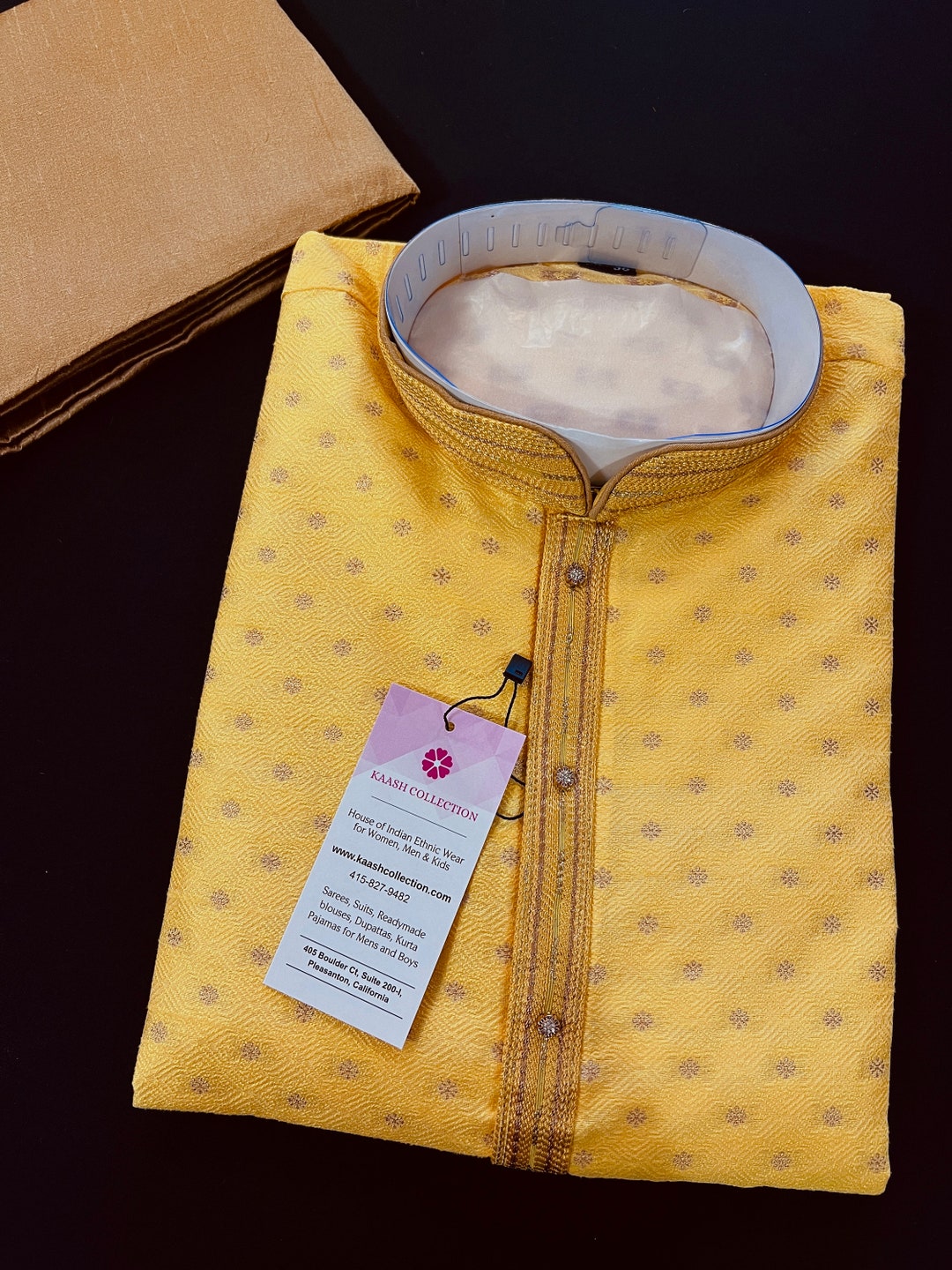 Yellow Color Jute Silk Kurta Pajama Set for Men - Self Embroidery and ...