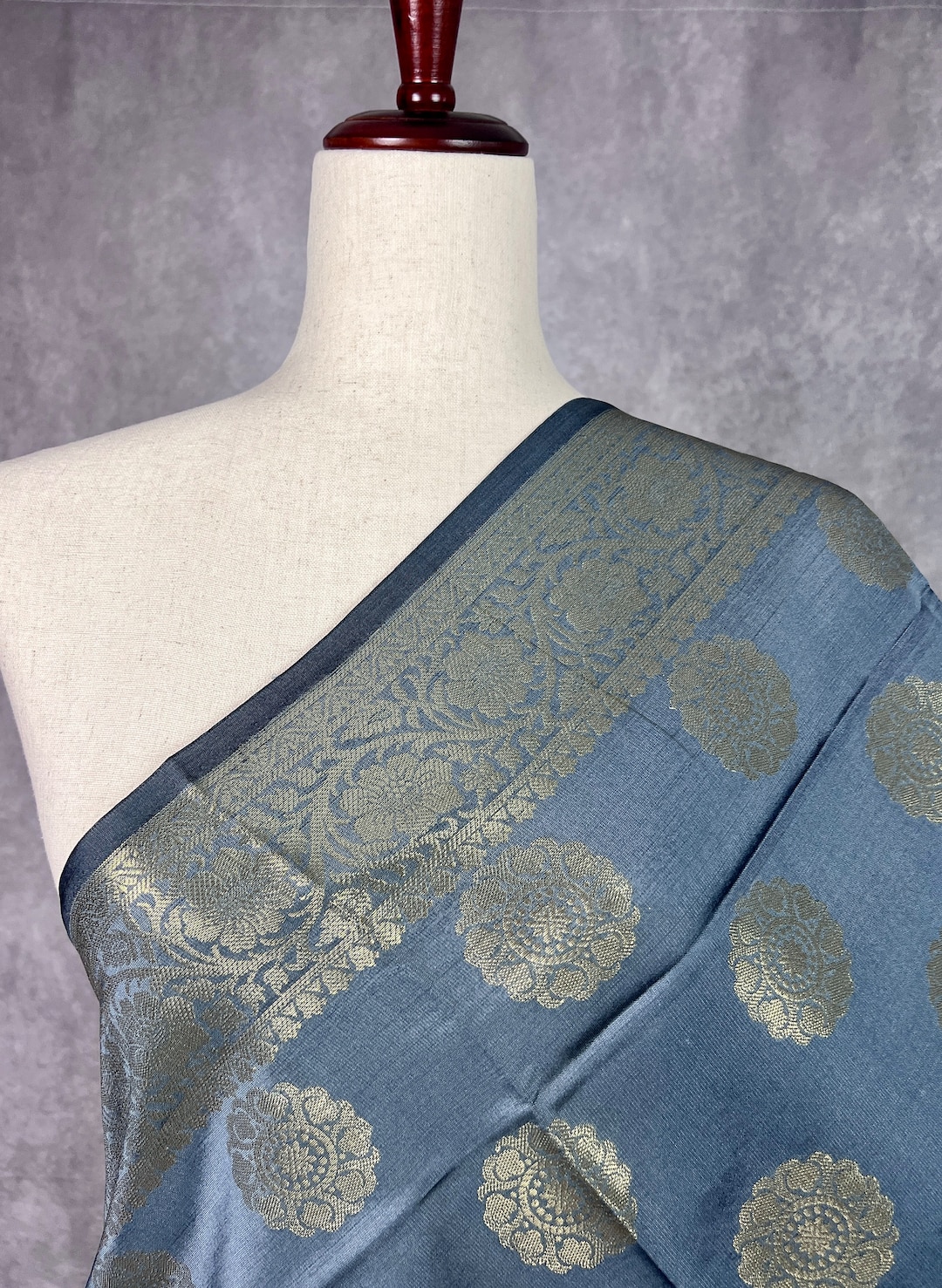 Grey Color Banarasi Silk Chakra Designer Dupatta With Muted Gold Zari ...