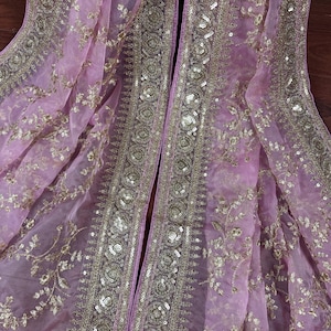 Statement Pastel Onion Lavender Color Organza Silk Dupatta With Muted ...