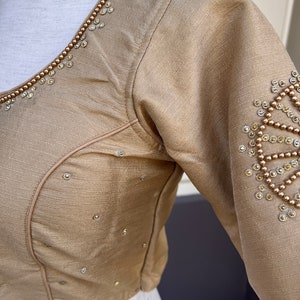 Light Gold Color Raw Silk Ready to Wear Blouse | Handwork Blouses ...