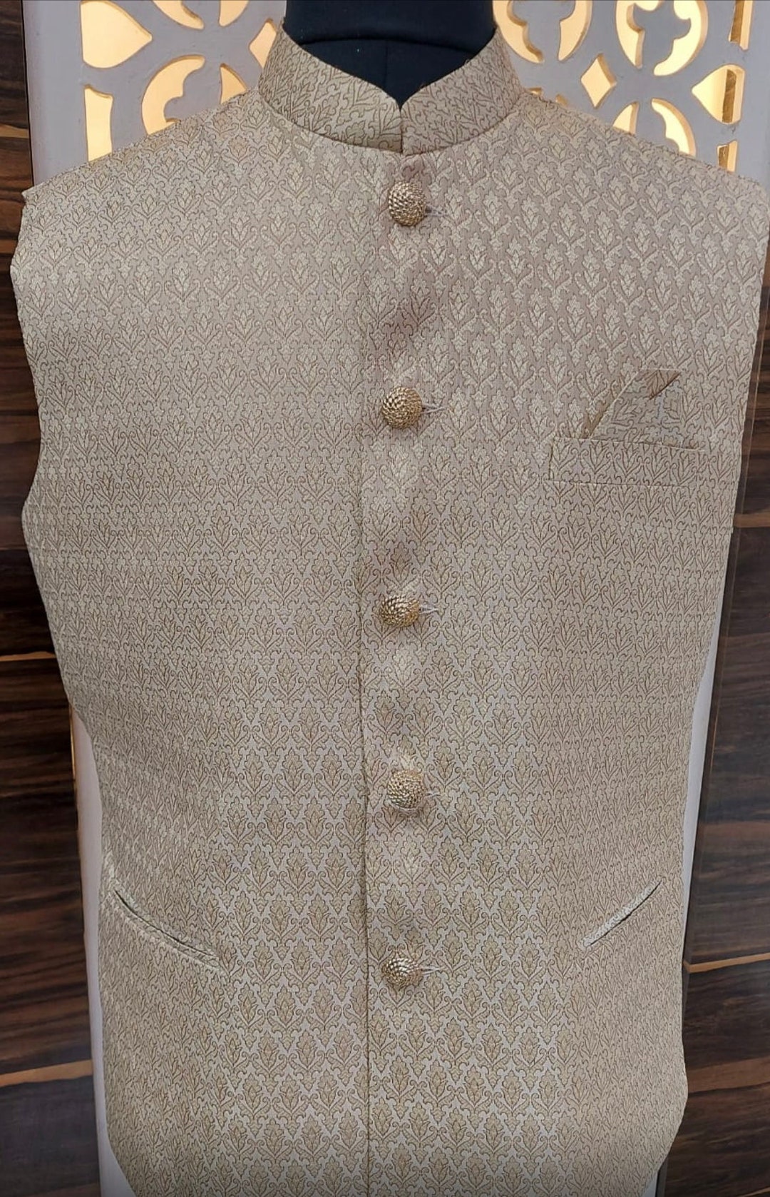 Off White Color Modi Nehru Jacket for Men | Gold Color Mens Jacket ...