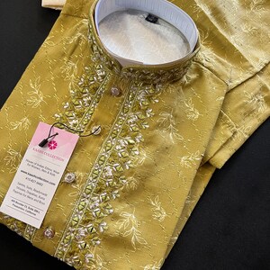 Handwork Kurta in Mehandi Green Color With Sequence and Embroidery Work ...