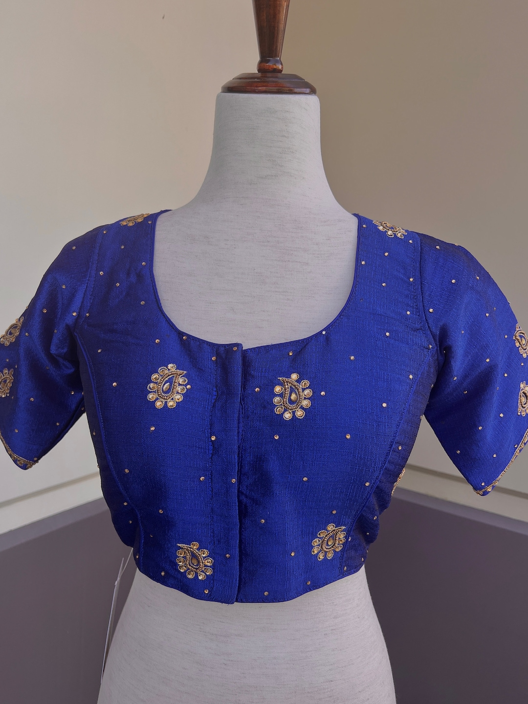 Blue Color Raw Silk Ready to Wear Blouse | Size 36 | Handwork Blouses ...