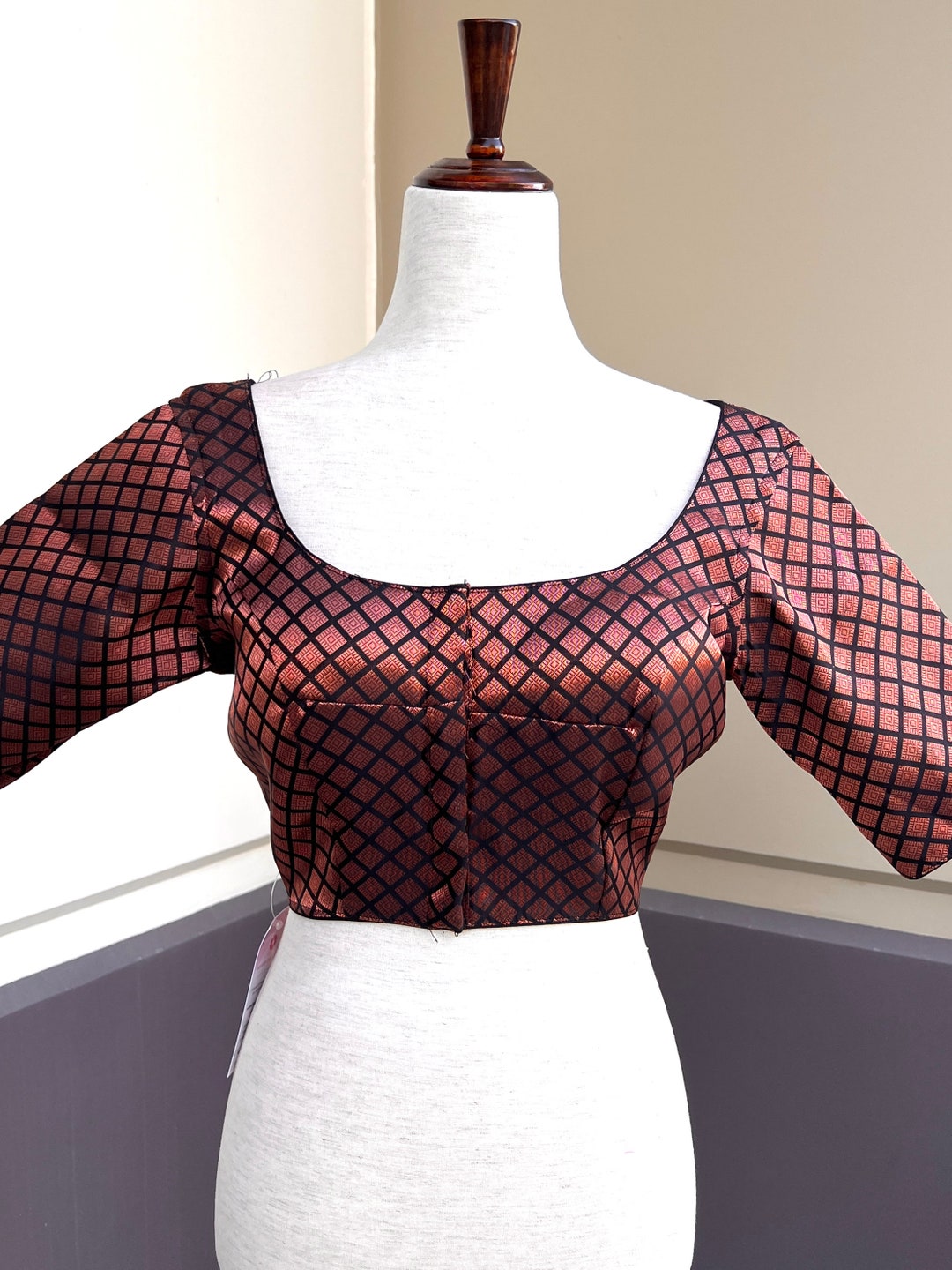 Black and Copper Color Readmade Brocade Blouse Padded Blouse | Size 36 ...