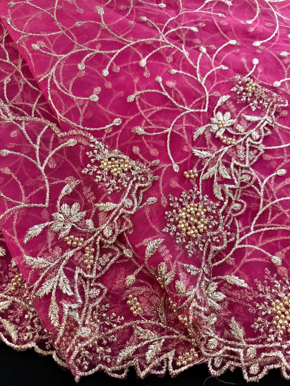 Light Hot Pink Soft Net Dupatta With Heavy Embroidery, Pearl and Zari ...