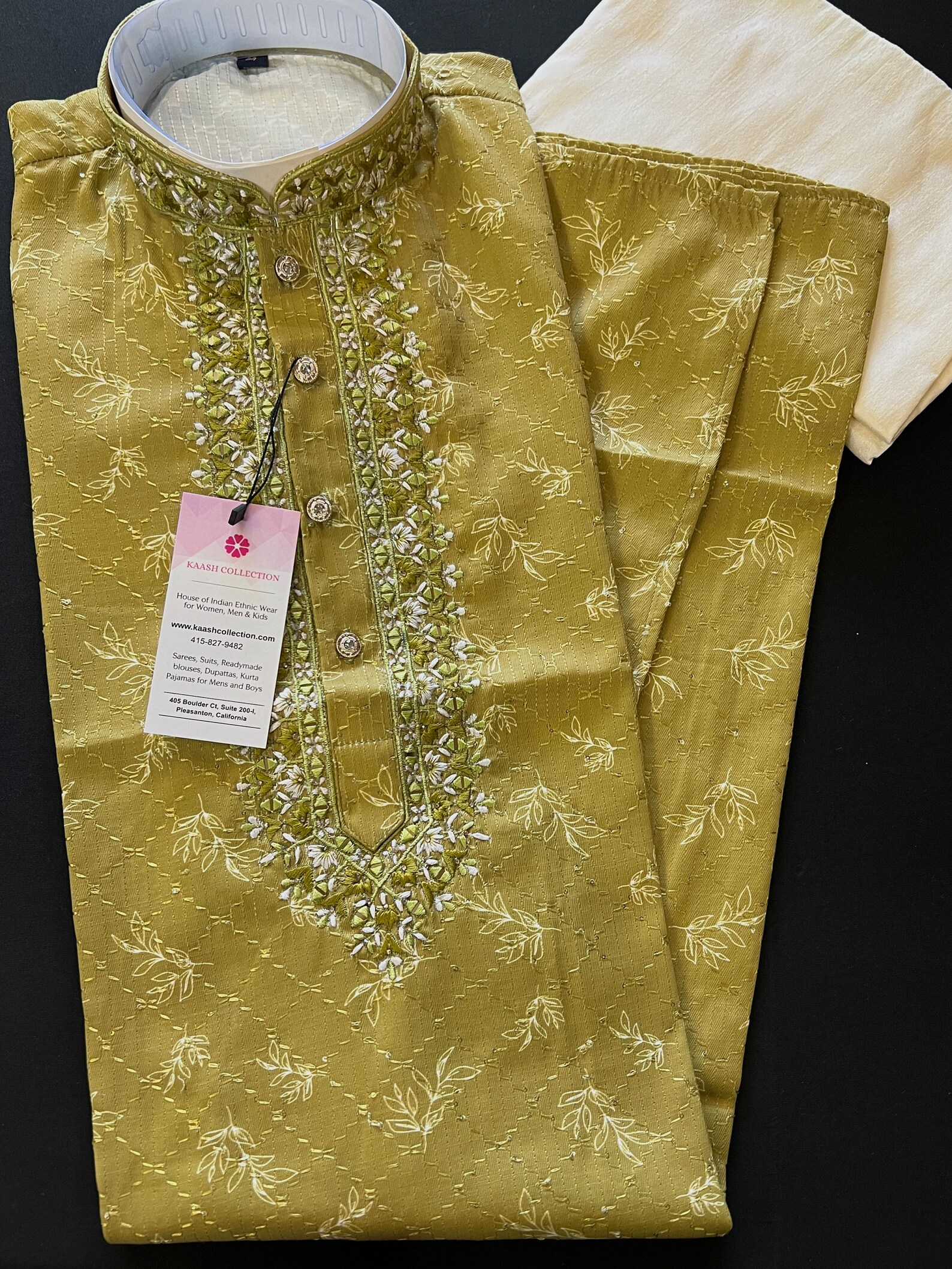 Handwork Kurta in Mehandi Green Color With Sequence and Embroidery Work ...