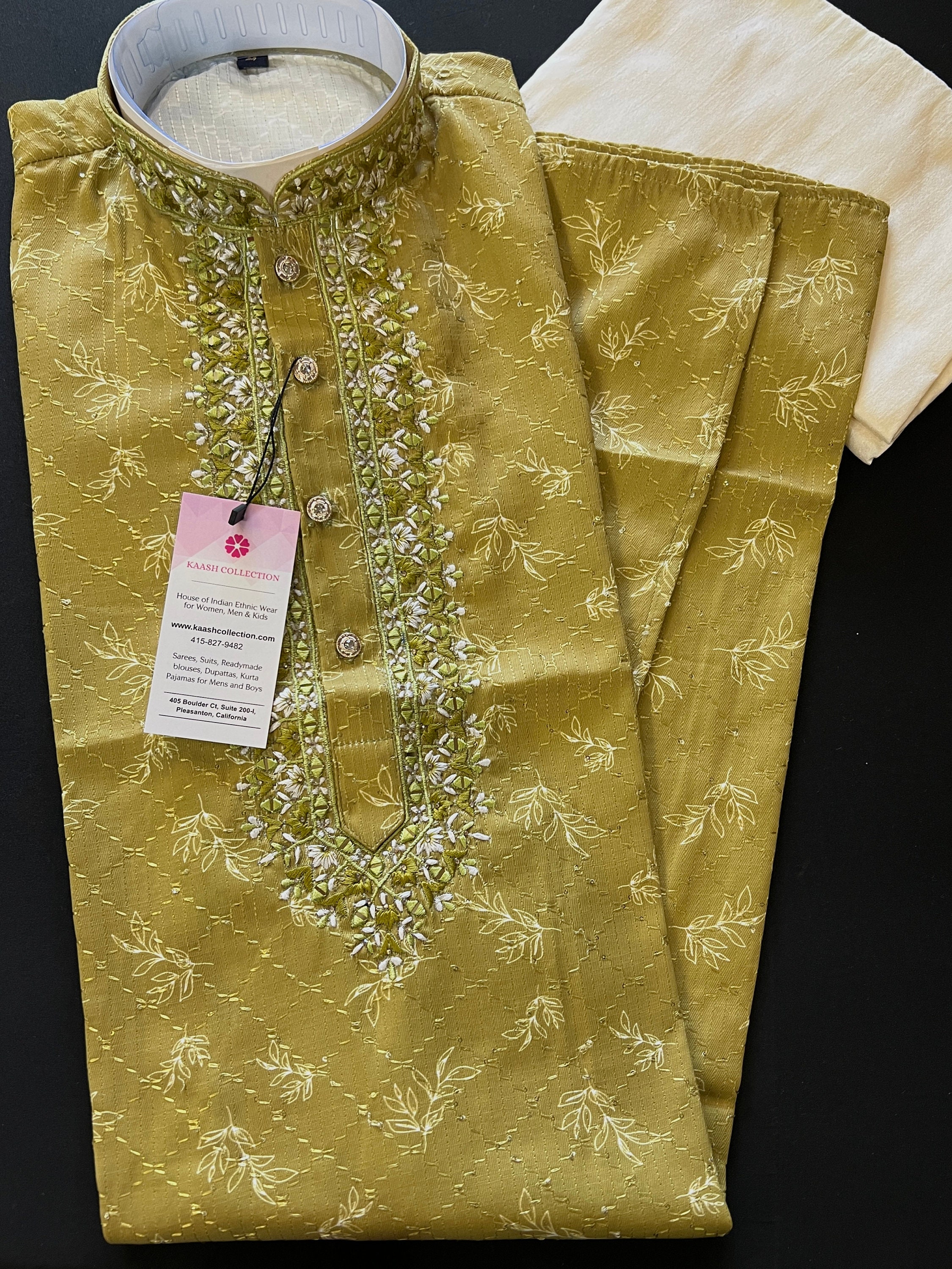 Handwork Kurta in Mehandi Green Color With Sequence and Embroidery Work ...
