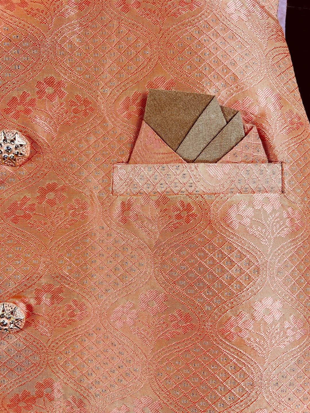 Designer Peachy Pink Modi Nehru Jacket for Men With Floral Design ...