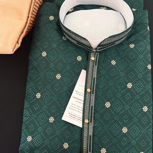 Bottle Green Men Kurta Pajama Set With Weave Work | Raw Silk Designer ...