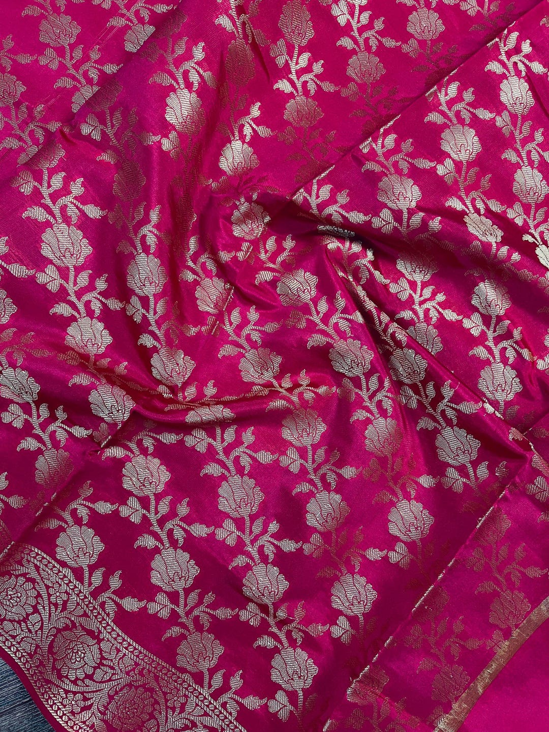 Maganta Pink Floral Jaal Soft Silk Dupatta | Light Weight | Indian ...
