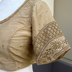 Light Gold Color Raw Silk Ready to Wear Blouse | Handwork Blouses ...