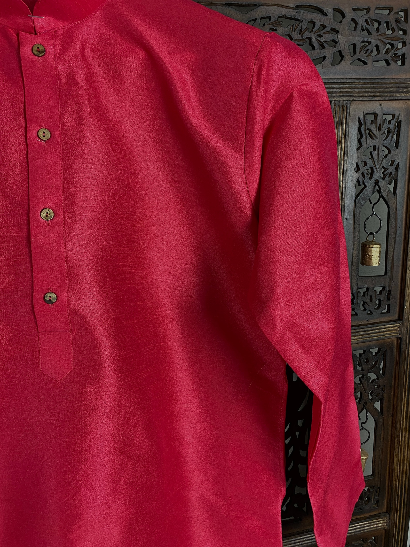 Pink Color Raw Silk Indian Men Short Kurta | Mens Ethnic Wear | Kurta ...