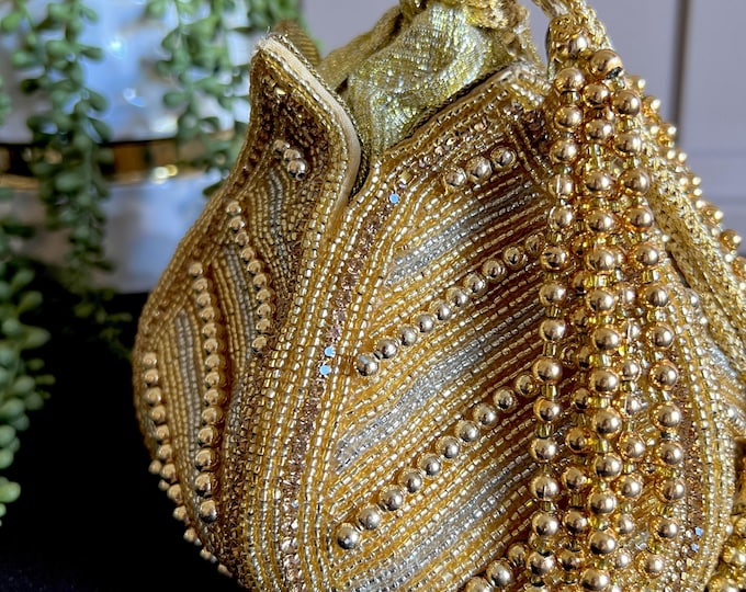 Gold Potli Bag | Gold and Sliver Beaded Studded Clutch | Party Clutch ...