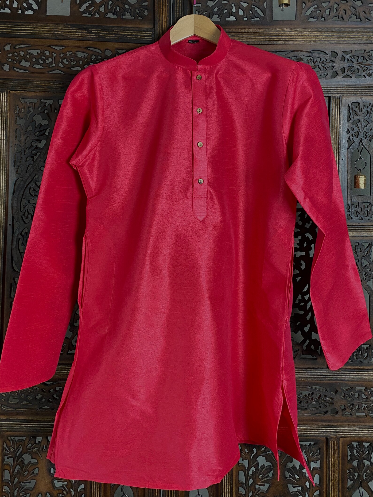 Pink Color Raw Silk Indian Men Short Kurta | Mens Ethnic Wear | Kurta ...