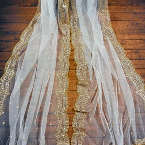 Pearl White Color Net Dupatta With Gold Zari, Sequin and Beads | White ...