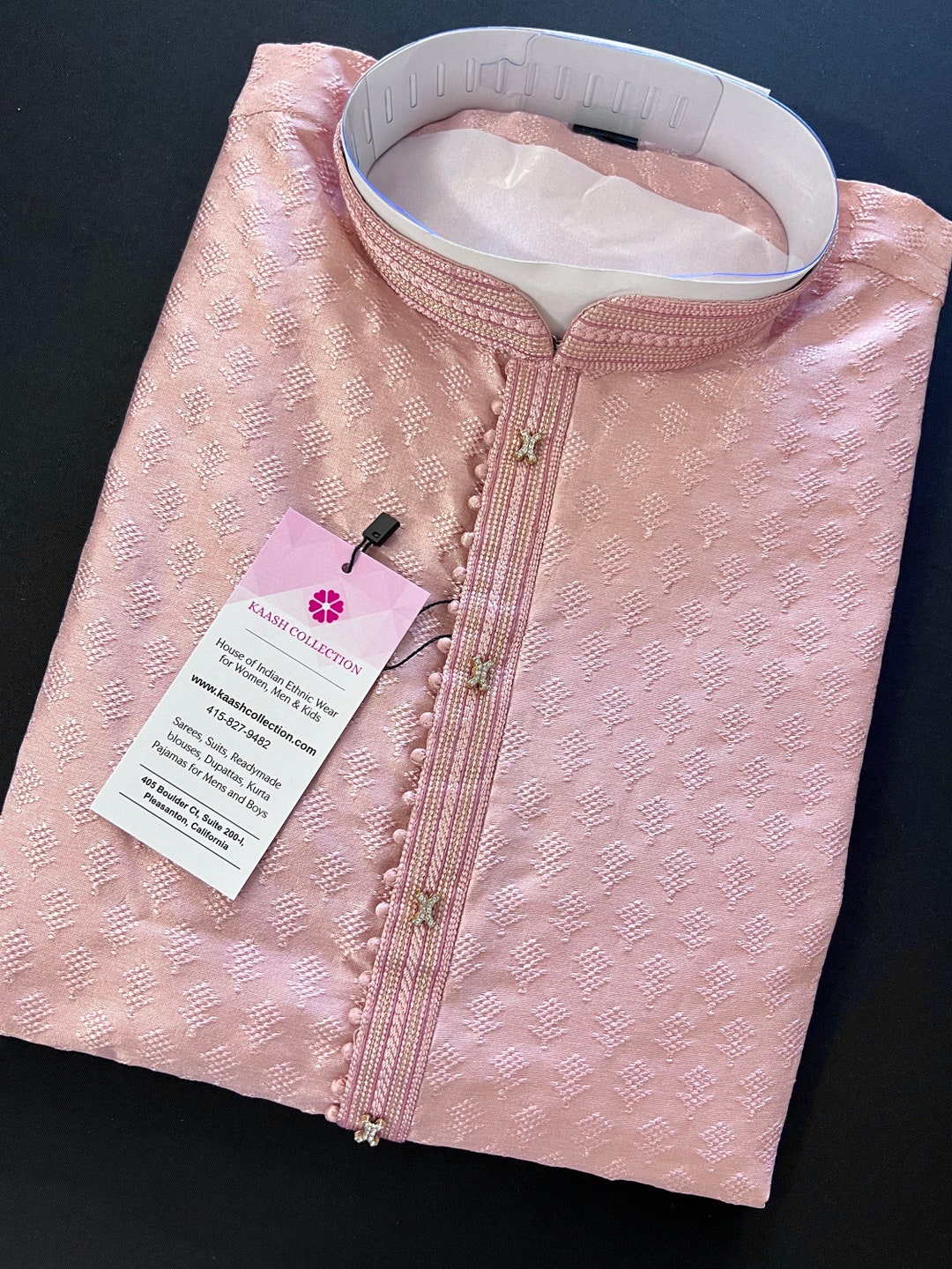 Size 38 Tea Pink Color Raw Silk Kurta Pajama for Men Self Design ...