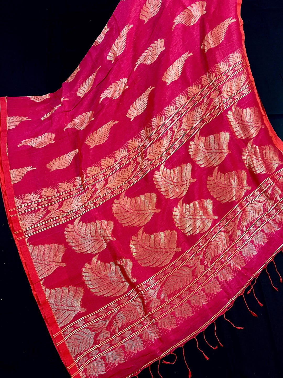 Handmade Rani Pink Color Linen Blend Jamdani With Zari Weave - Etsy