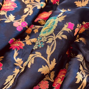 Statement Midnight Blue Color Pure Satin Silk Saree With Handwoven ...