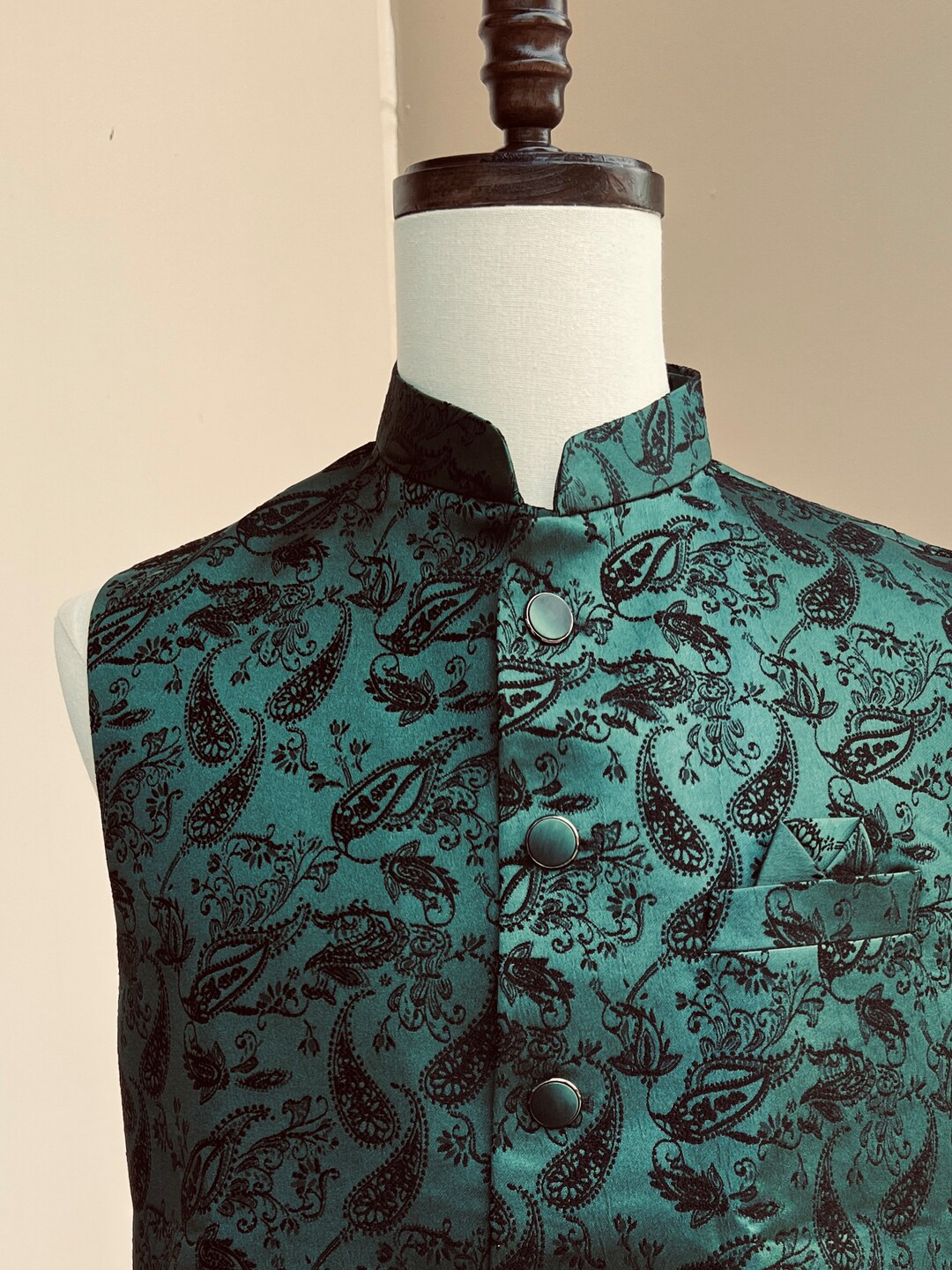 Green Color Modi Nehru Jacket for Men With Black Thread Embroidery ...