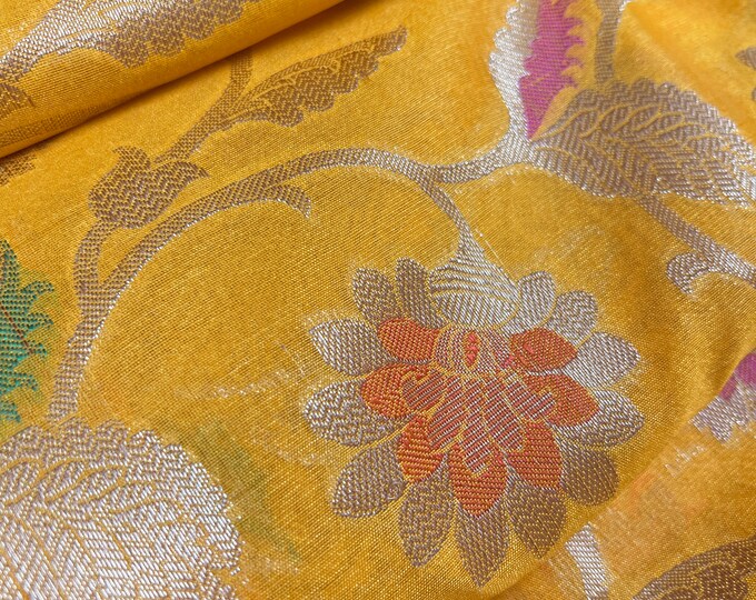 Yellow Semi Silk Saree With Floral Jaal and Meenakari Weaving With ...