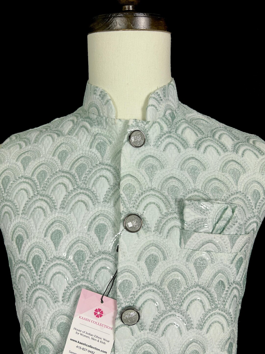 Pastel Sea Green Jacket for Men With Embroidery, Thread and Sequin Work ...