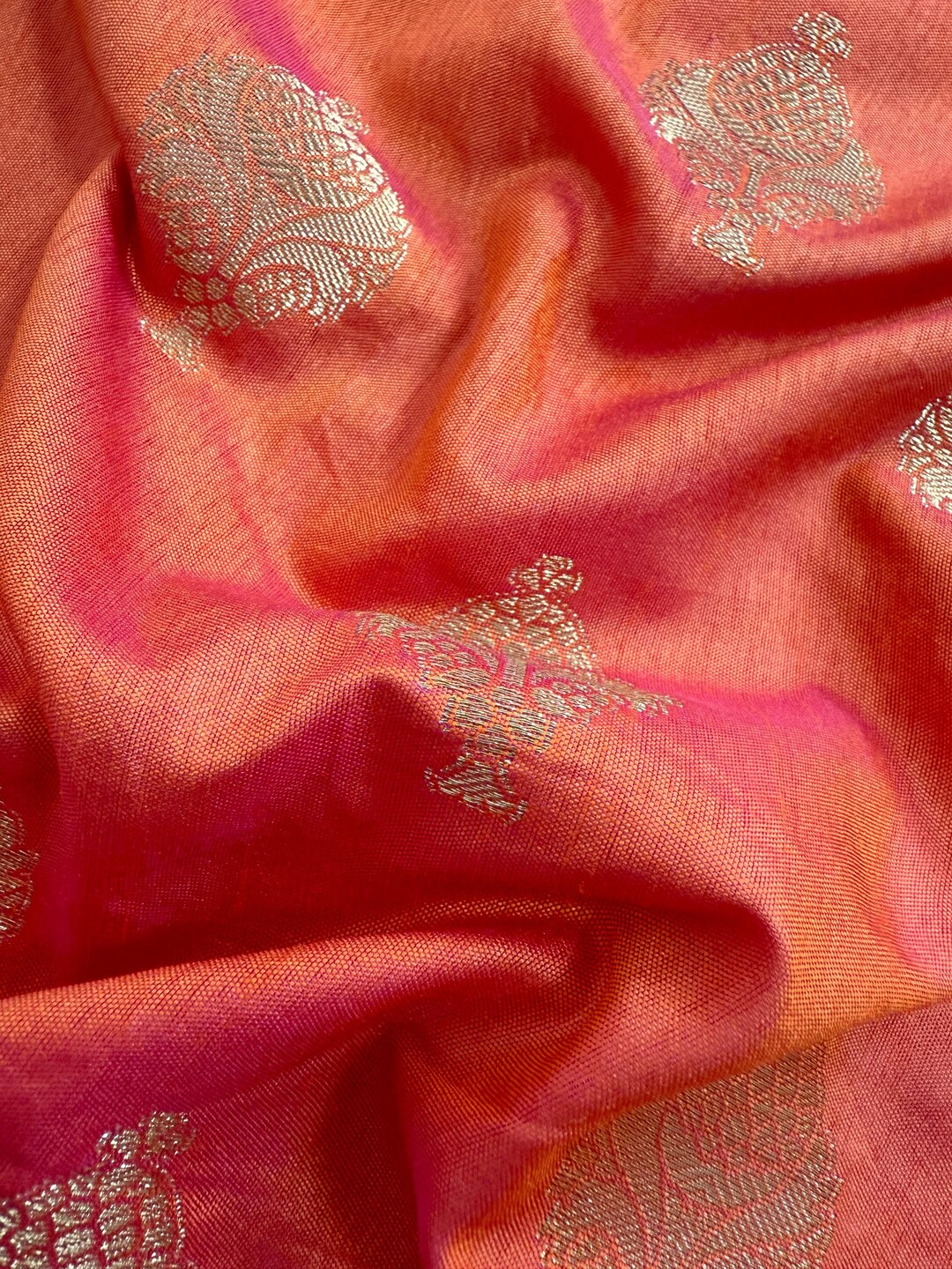 Peach Pink Dual Shade Soft Silk Saree With Paithani Style Borders ...