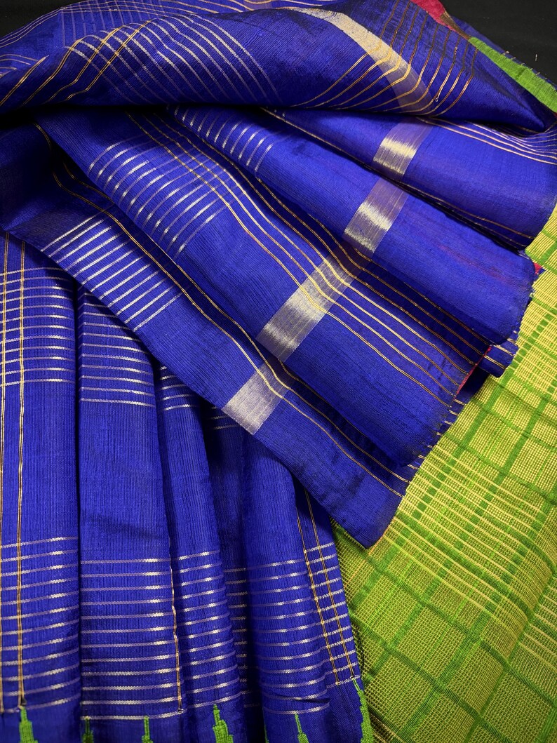 Royal Blue Color Ganga Yamuna Saree With Paroot Green and Deep Plum ...