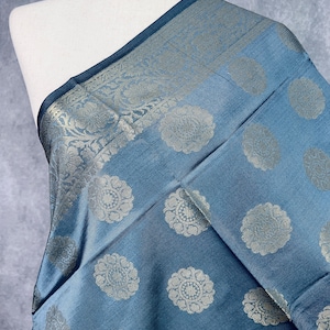 Grey Color Banarasi Silk Chakra Designer Dupatta With Muted Gold Zari ...