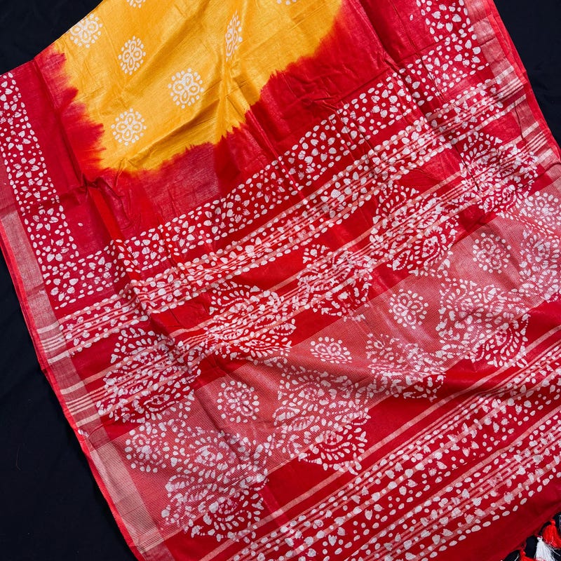 Yellow Red Linen Saree - Etsy